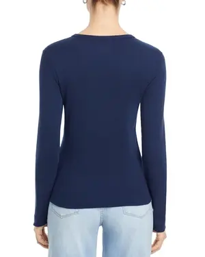 Three Dots Long Sleeve Top - Navy