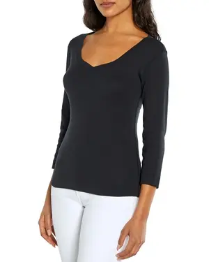 Three Dots Cotton V-neck Tee - Black