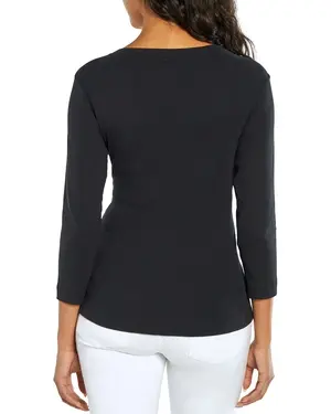 Three Dots Cotton V-neck Tee - Black