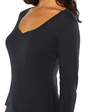Three Dots Cotton V-neck Tee - Black