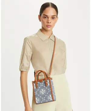 Tory Burch Mini T Monogram Denim Tote - Multi/gold