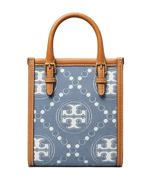 Tory Burch Mini T Monogram Denim Tote - Multi/gold