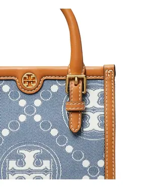 Tory Burch Mini T Monogram Denim Tote - Multi/gold