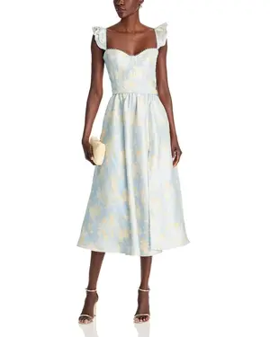 V. CHAPMAN Vera Corset Midi Dress - Sky Windsor Brocade