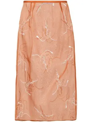 Prada Embroidered Organza Midi Skirt