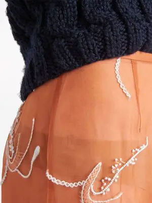 Prada Embroidered Organza Midi Skirt