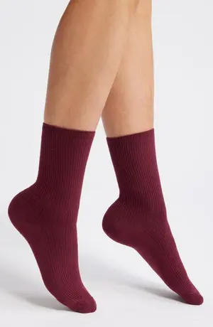 Nordstrom Ribbed Crew Socks - Burgundy Tannin