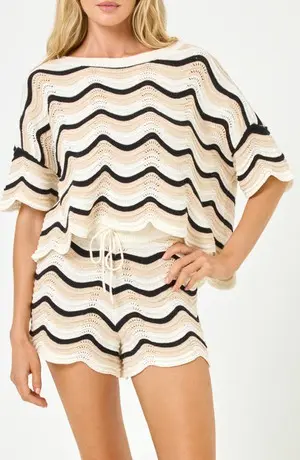 L*Space Make Waves Stripe Short Sleeve Cover-up Shirt Costa Nova Waves