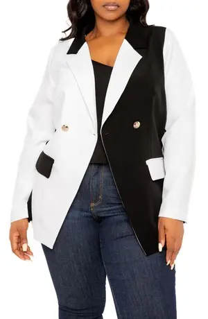 BUXOM COUTURE Contrast Double Breasted Blazer - Black White