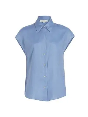 Vince Women's Linen Cap-Sleeve Blouse - Optic White Azure Gem