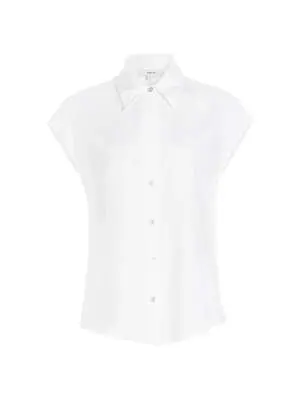 Vince Linen Cap-sleeve Blouse - Optic White