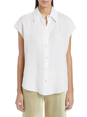 Vince Linen Cap-sleeve Blouse - Optic White