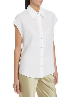 Vince Linen Cap-sleeve Blouse - Optic White