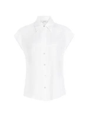 Vince Linen Cap-sleeve Blouse - Optic White