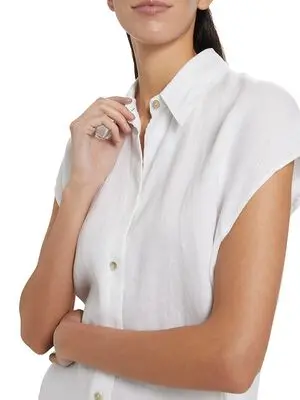 Vince Linen Cap-sleeve Blouse - Optic White