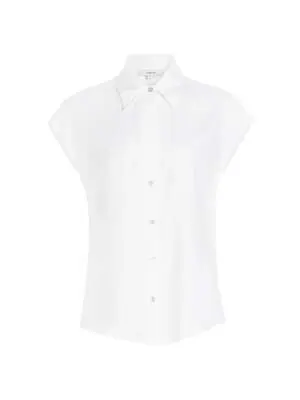 Vince Linen Cap-sleeve Blouse - Optic White