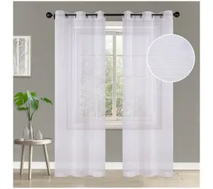 SUPERIOR Striped Sheer Window Curtain Panels, S Et Of 2, 42x108 - One-color