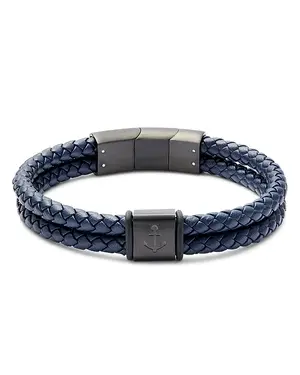 LINK UP Anchor Braided Leather Bracelet - Navy