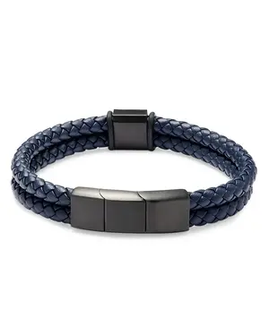 LINK UP Anchor Braided Leather Bracelet - Navy