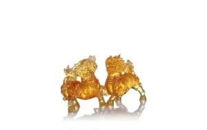 LIULI Benevolent Fortune Qilin Crystal Sculpture, Set Of 2