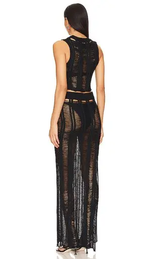 Superdown Maxi Skirt Set With Open Knit Fabrication - Black