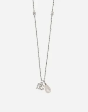 Dolce & Gabbana Teardrop Necklace With Logo - Silver