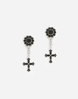 Dolce & Gabbana Rhinestone Cross Drop Earrings - Black