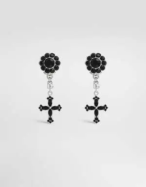 Dolce & Gabbana Rhinestone Cross Drop Earrings - Black