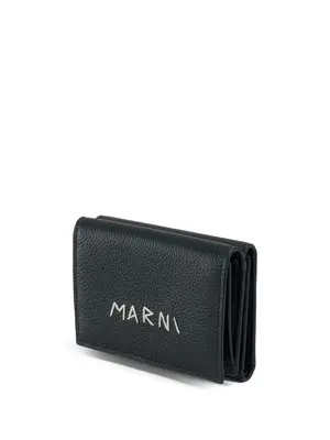 Marni Leather Trifold Wallet With Mending-embroidery - Black