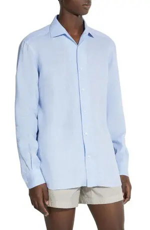 Zegna Oasi Linen Button-up Shirt - Light Blue