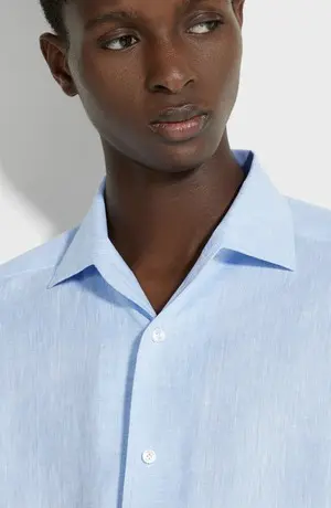 Zegna Oasi Linen Button-up Shirt - Light Blue