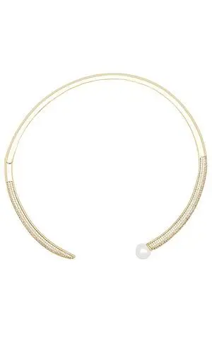 BY ADINA EDEN Pave X Pearl Open Collar Choker Necklace - Gold