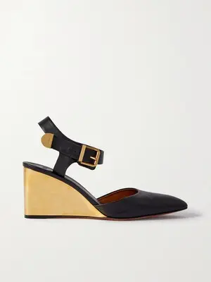 Chloé Net Sustain Rebecca Leather Wedge Pumps