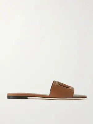 Dolce & Gabbana Bianca Cutout Leather Slides - Brown