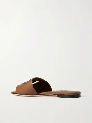 Dolce & Gabbana Bianca Cutout Leather Slides - Brown