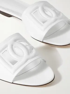 Dolce & Gabbana Bianca Cutout Leather Slides - White