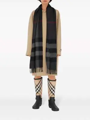 Burberry Checked Cashmere Scarf - Grey