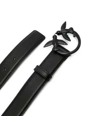 Pinko Leather Belt With Signature Buckle - Black