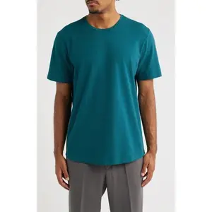 OPEN EDIT Crewneck Stretch Cotton T-shirt - Teal Deep