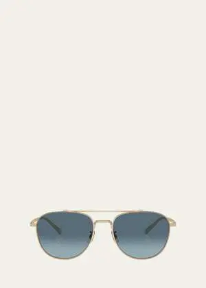 Oliver Spencer Double-bridge Aviator Sunglasses - Blue Gradient