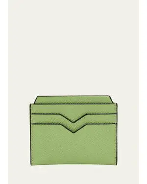 VALEXTRA Calf Leather Card Holder Green