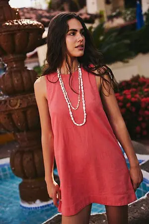 Free People Free People Linen-Blend Mini Dress Aged Coral