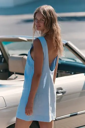 Free People Linen-blend Mini Dress - Dawn Sky
