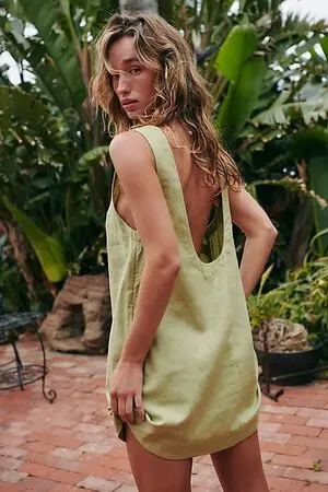 Free People Free People Linen-Blend Mini Dress Dried Aloe