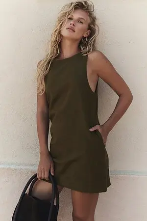 Free People Linen-blend Mini Dress - Fir Green