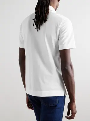 Zegna Slim-fit Nubuck-trimmed Cotton-piqué Polo Shirt