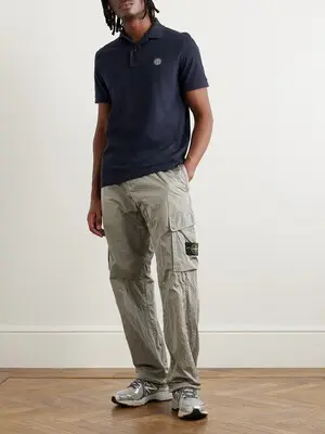 Stone Island Logo-appliquéd Cotton-blend Piqué Polo Shirt - Blue