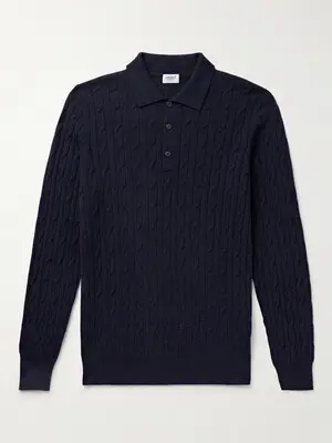 GHIAIA Cable-knit Cashmere Polo Shirt