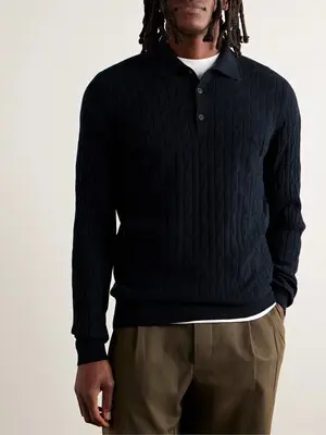 GHIAIA Cable-knit Cashmere Polo Shirt