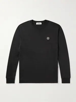 Stone Island Logo-appliquéd Garment-dyed Cotton-jersey T-shirt - Black